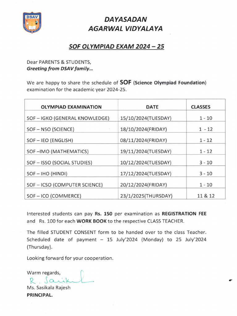 SOF Exam Timetable | PDF