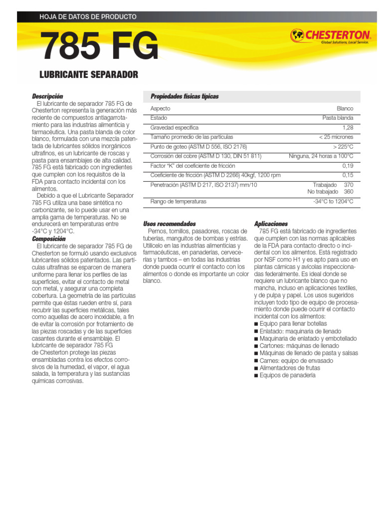 Chesterton 785 FG - ES | PDF | Lubricante | Materiales