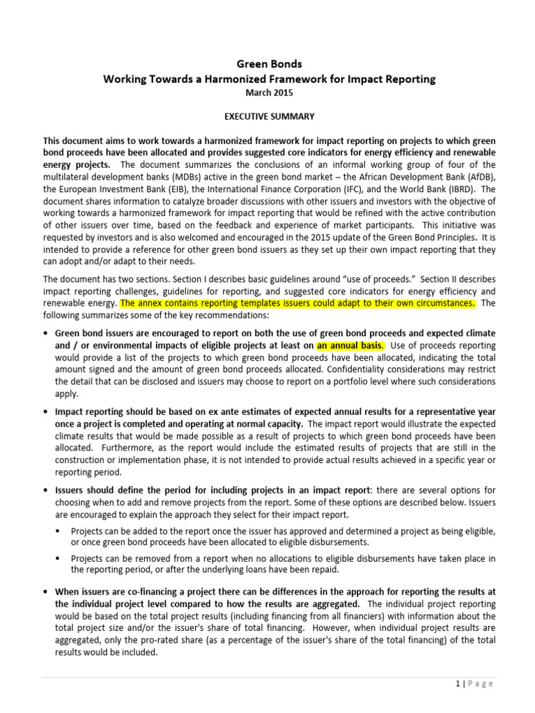 Guidance and Template For Green Bond Impact Reporting - Final | PDF ...