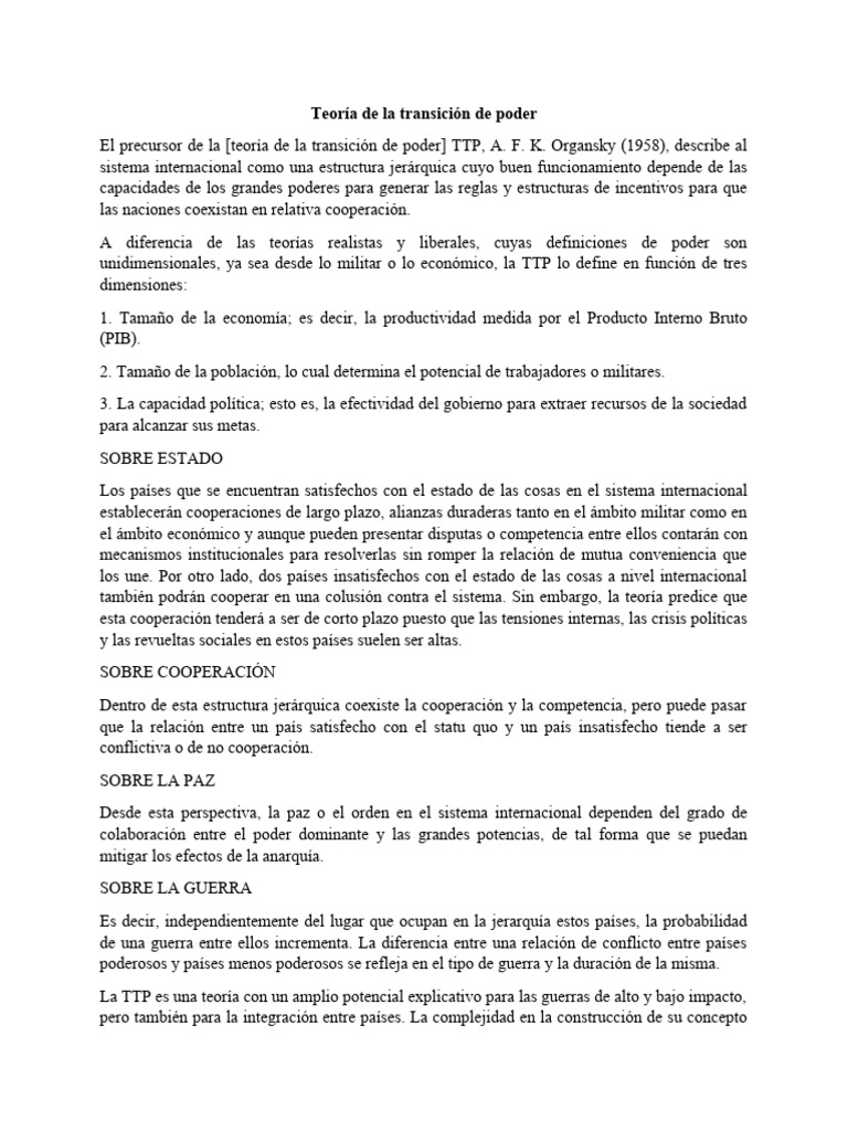 Teoría De La Transición De Poder Pdf Estado Política Teoría