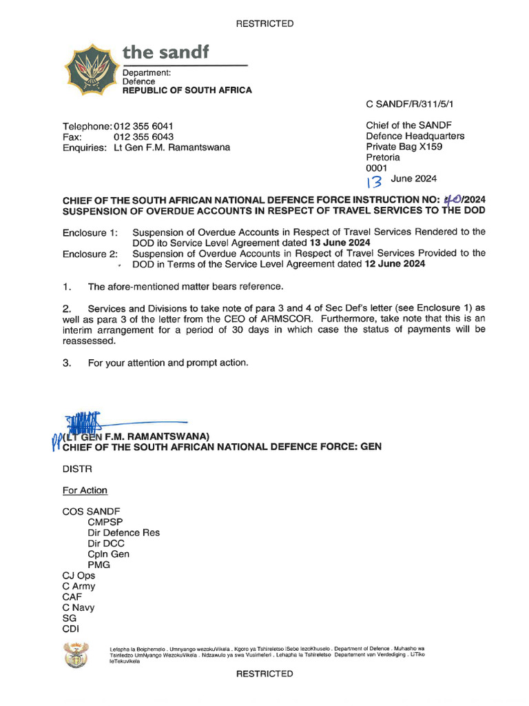 C SANDF Instruction On Suspension of Services | PDF