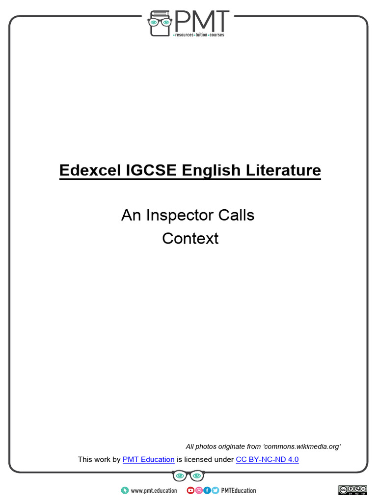 Context - An Inspector Calls - Edexcel IGCSE English Literature | PDF ...