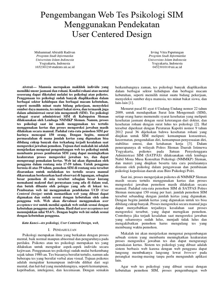 Web Tes Psikologi SIM Berbasis UCD | PDF | Karier & Perkembangan | Bisnis