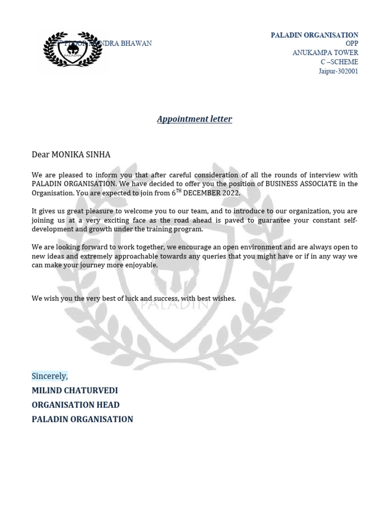Paladin Offer Letter | PDF | Business