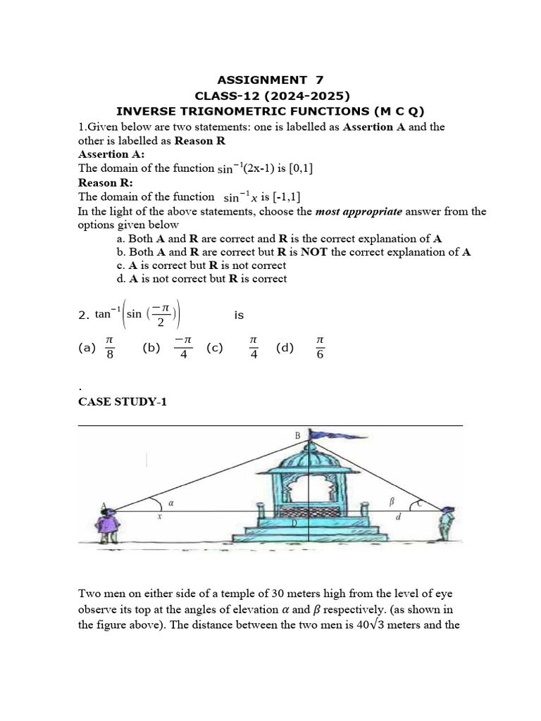 Inverse Trignometry CLASS - 12 (2024-25) M C Q | PDF | Function ...