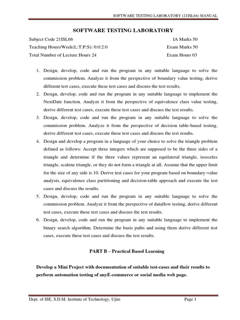 21ISL66 - Software - Testing - Lab - Manual - Fina | PDF | Software ...
