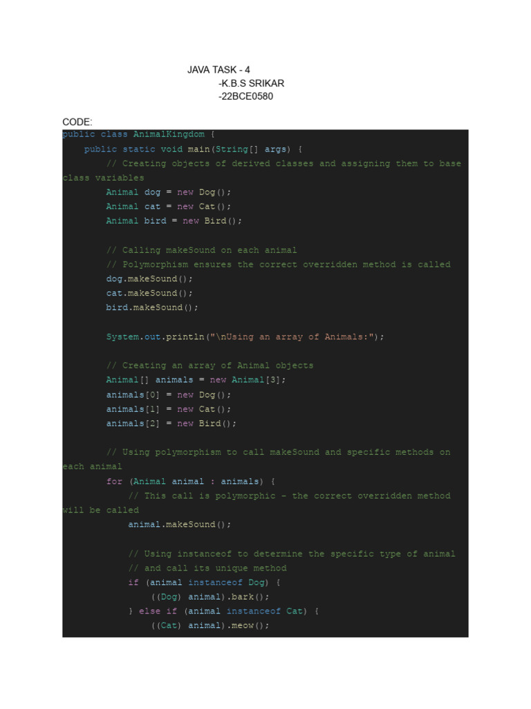 KBS Srikar 22bce0580 Task 4 | PDF | Method (Computer Programming) | Inheritance (Object Oriented ...