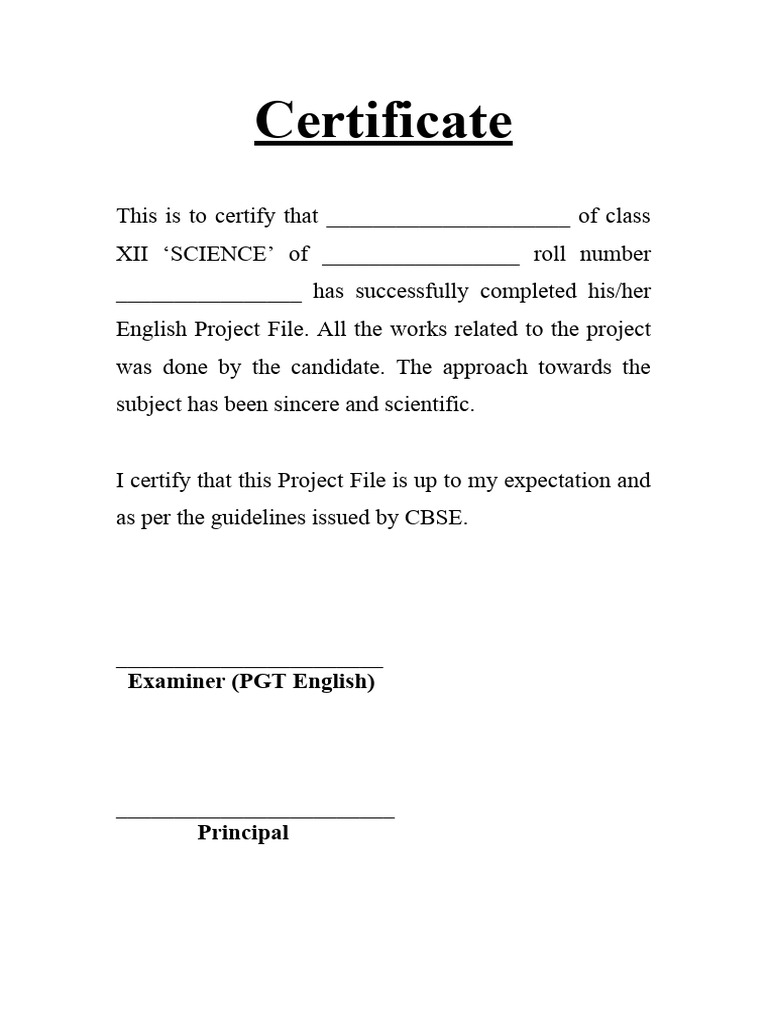 Certificate for English Project | PDF