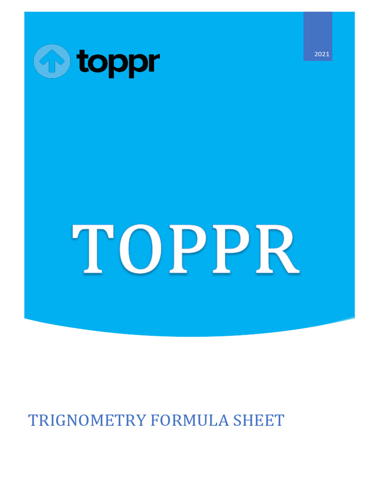 Trignometry Formula Sheet Pdf Trigonometric Functions Angle