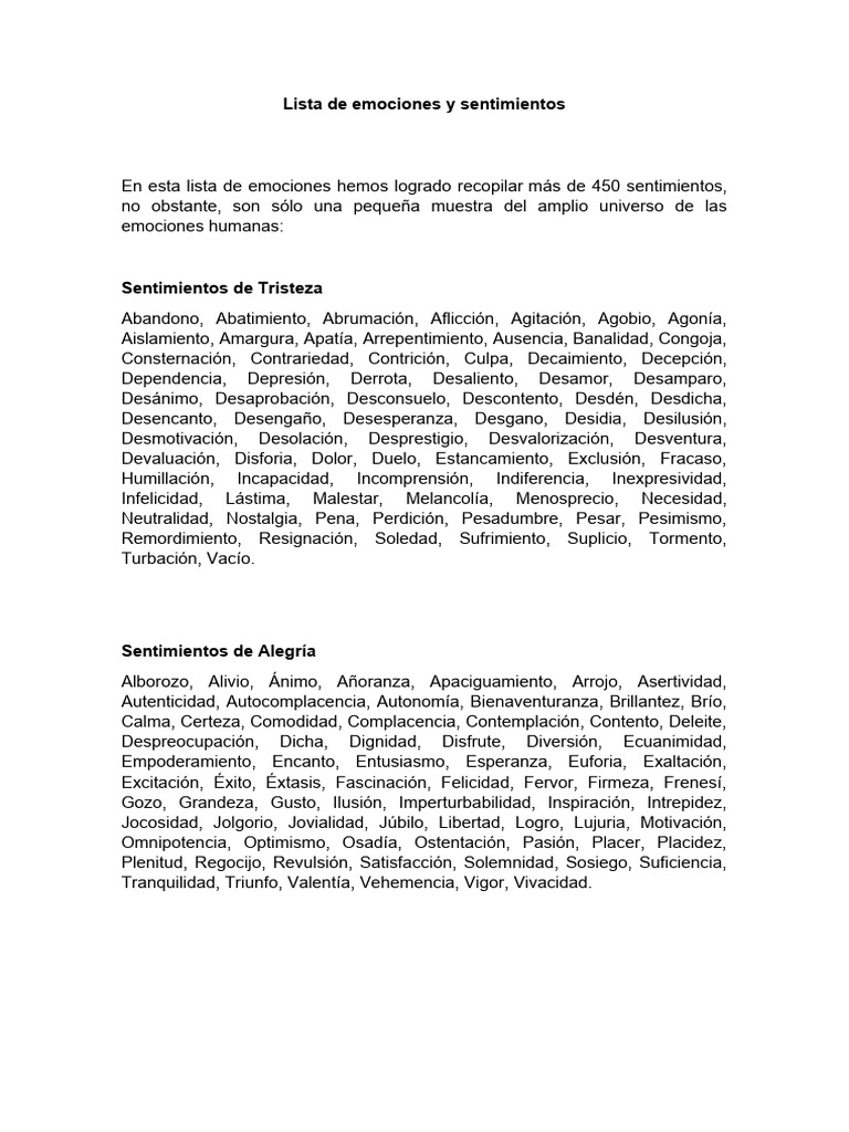 Lista de Emociones y Sentimientos | PDF | Valor | Ciencias del ...