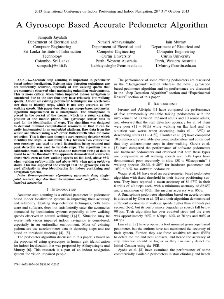 A Gyroscope Based Accurate Pedometer Alg | PDF | Low Pass Filter ...