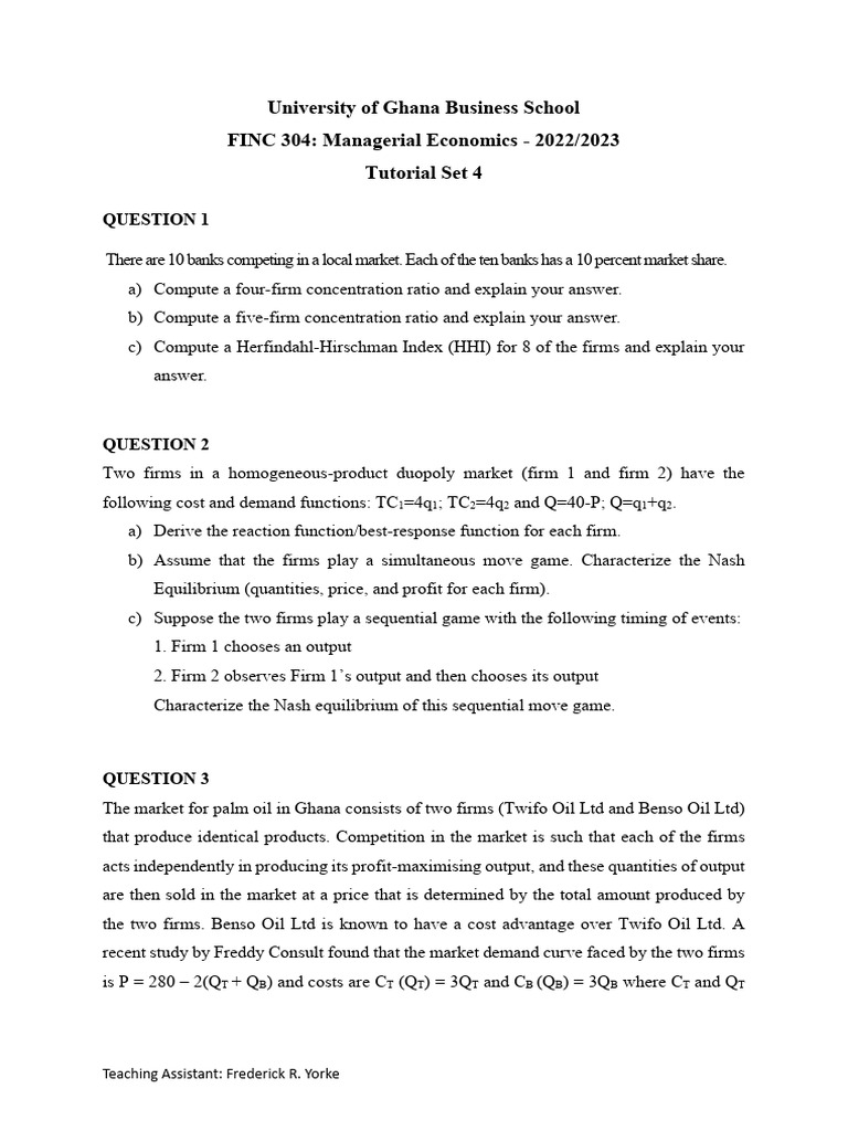 Tutorial Set 4 | PDF | Economic Equilibrium | Profit (Economics)