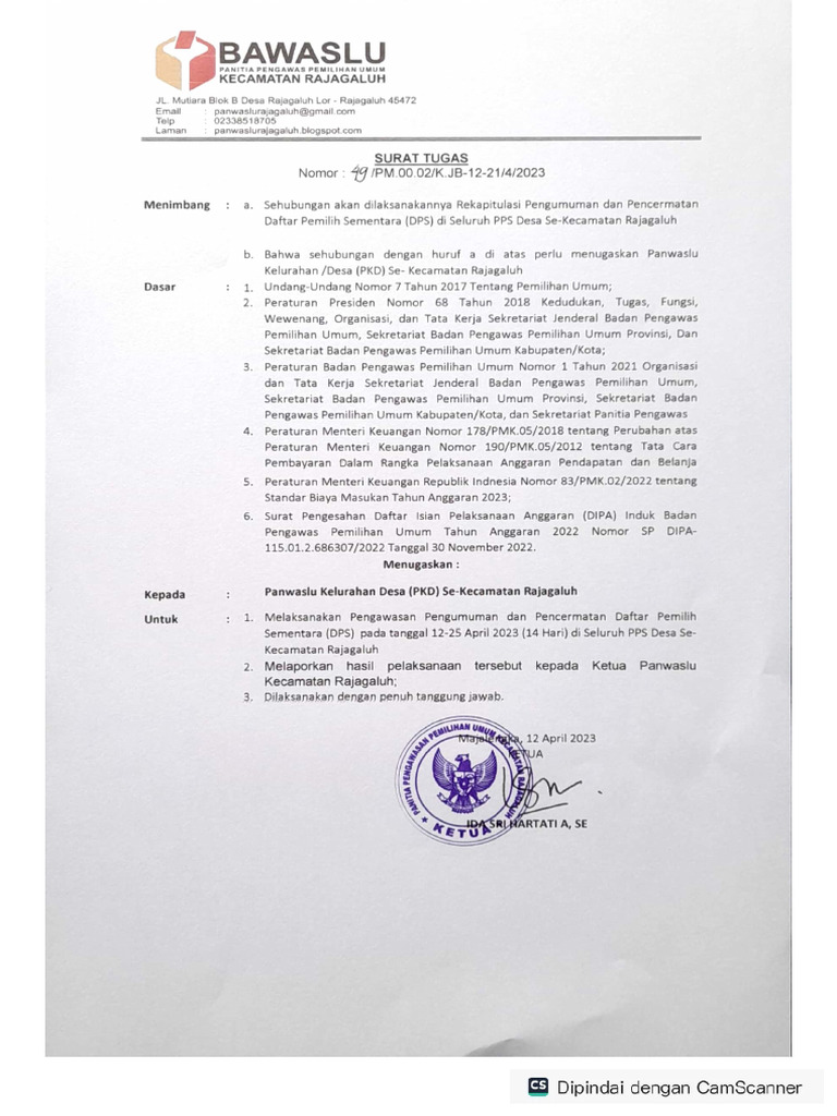 Surat Tugas Pengawasan DPS (PKD) | PDF