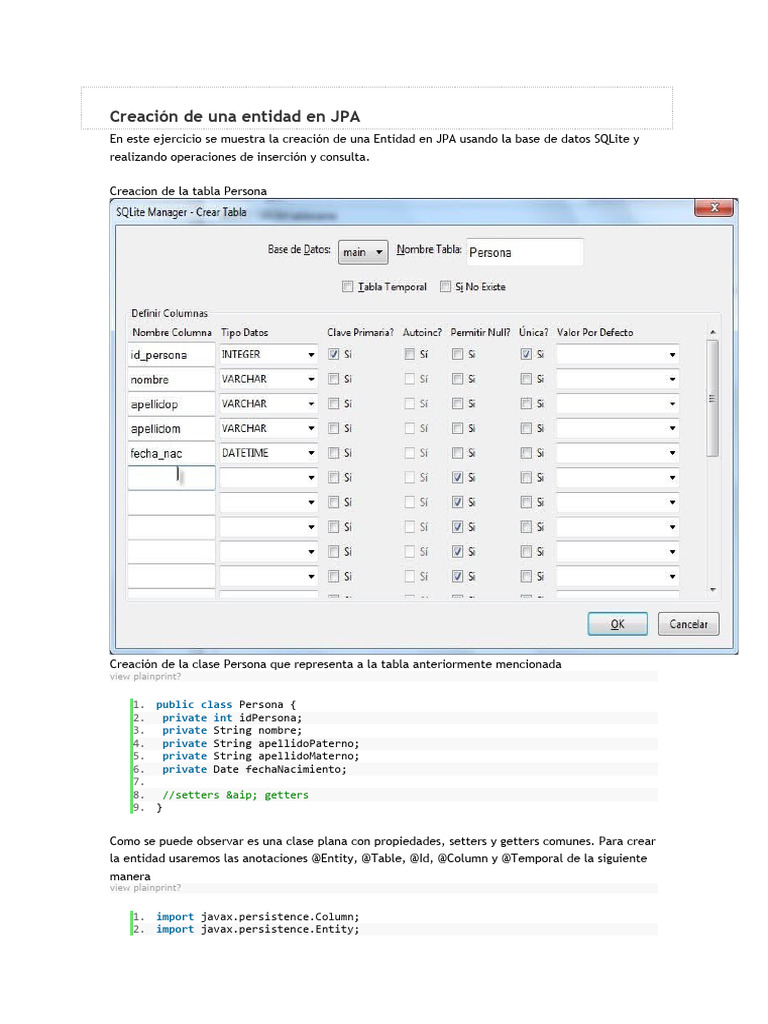 Creación de Entidades JPA con SQLite | PDF | Mi sql | Java (lenguaje de programación)