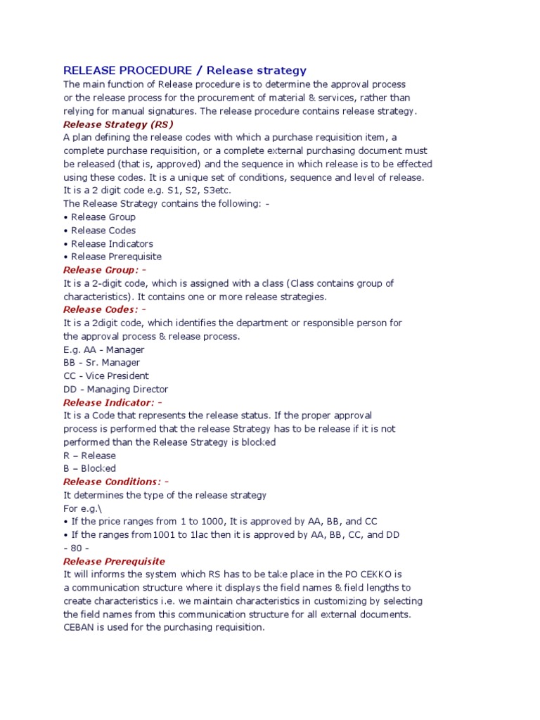 Release Procedure | Download Free PDF | Invoice | Warehouse