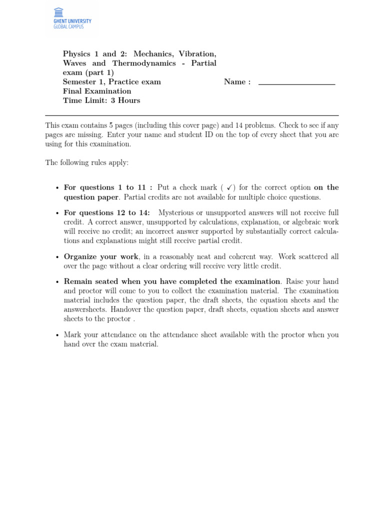 Physics 1 Practice exam | PDF | Force | Physical Phenomena