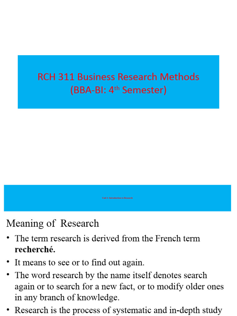 BBA-BI-Class 1 Business Research Notes For BHM | PDF | Quantitative ...