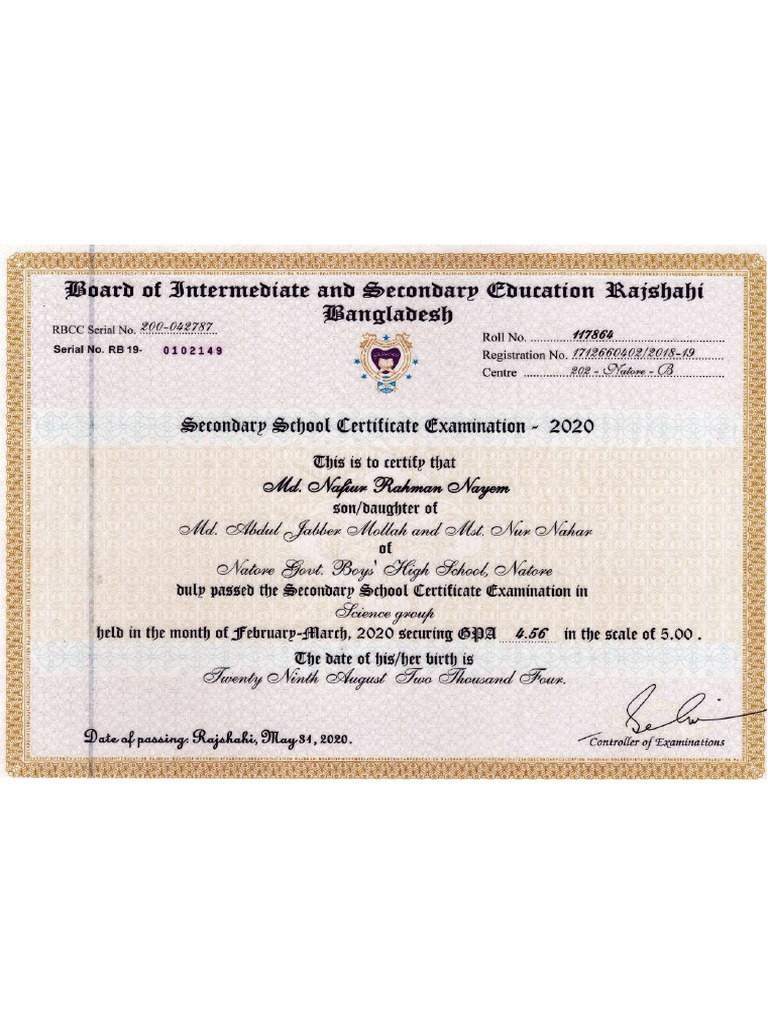 SSC Certificate | PDF