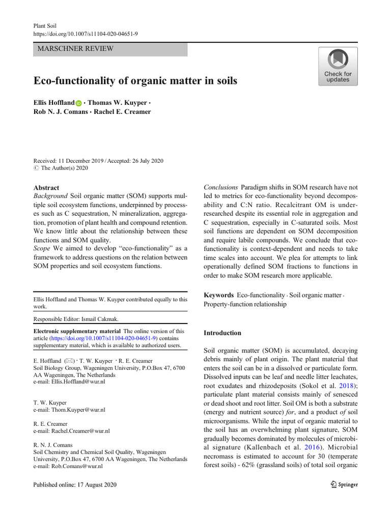 Eco-Functionality of Organic Matter in Soils | PDF | Soil | Organic Matter