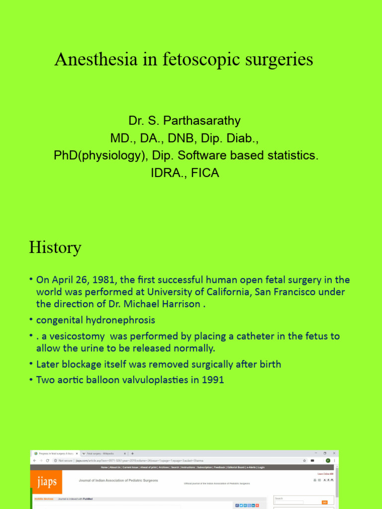 Anesthesia in Fetoscopic Surgeries Overview | PDF | Fetus | Anesthesia
