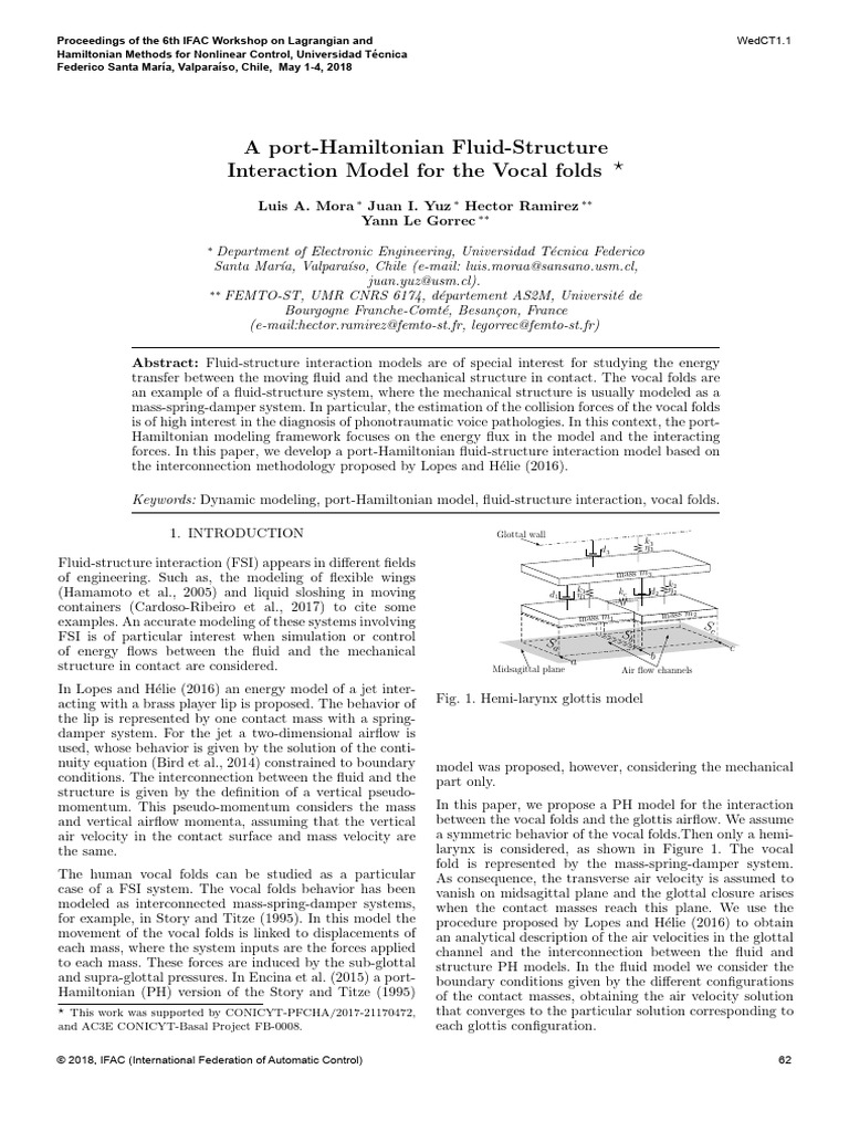 A Port-Hamiltonian Fluid-Structure Interaction Model For The Vocal Folds | PDF | Fluid Dynamics ...