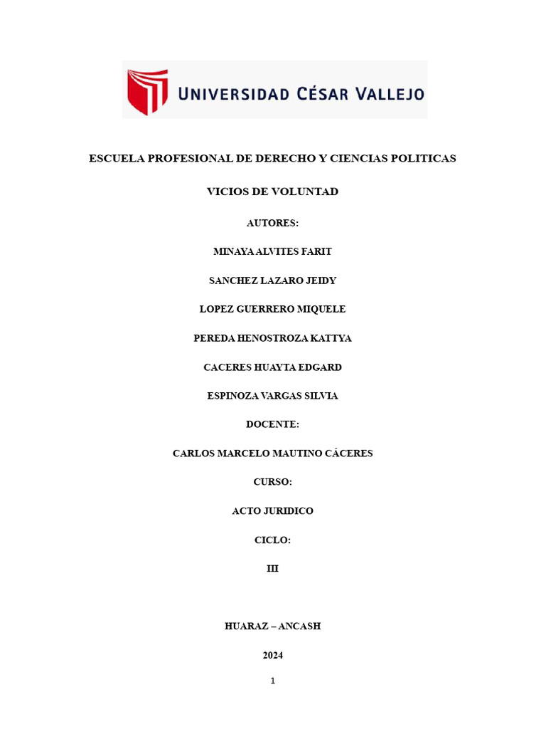 Vicios de La Voluntad | PDF | Intención (Derecho Penal) | Justicia