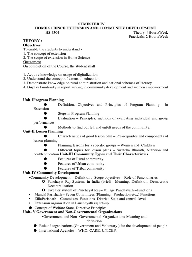 Home Science Extension and Community Development | PDF