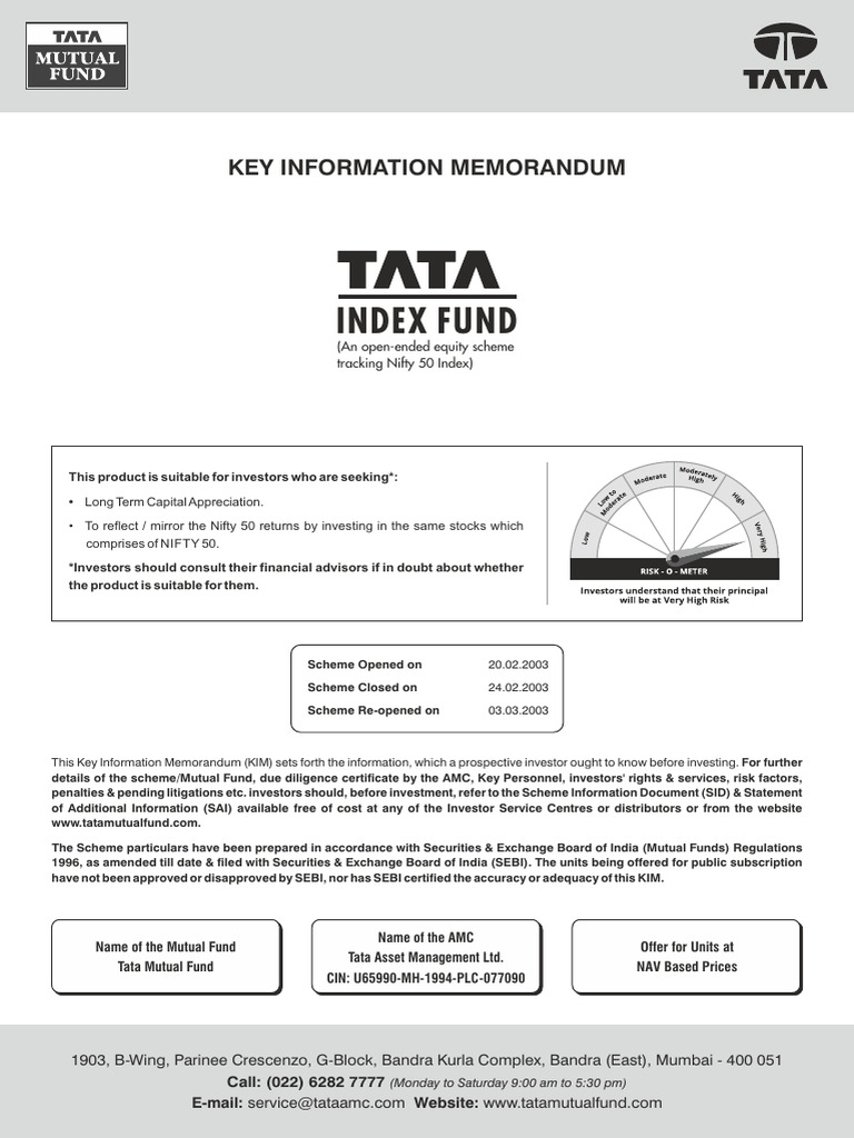 Tata Index Fund Nifty Kim - April db91 | PDF | Financial Risk ...
