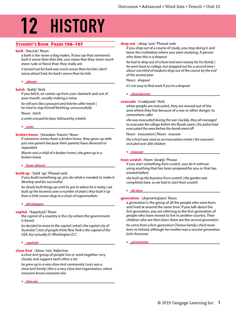 Outcomes - Advanced - Word Lists - French - U12 | PDF | Welfare | Adjective
