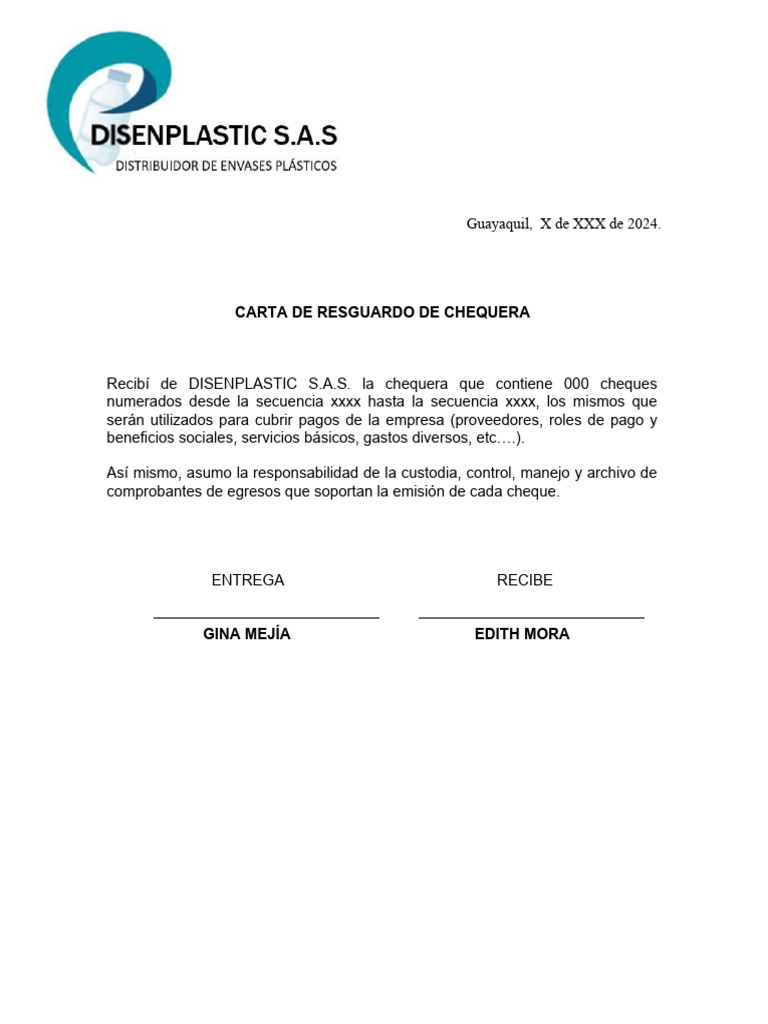 Carta de Resguardo de Chequera | PDF