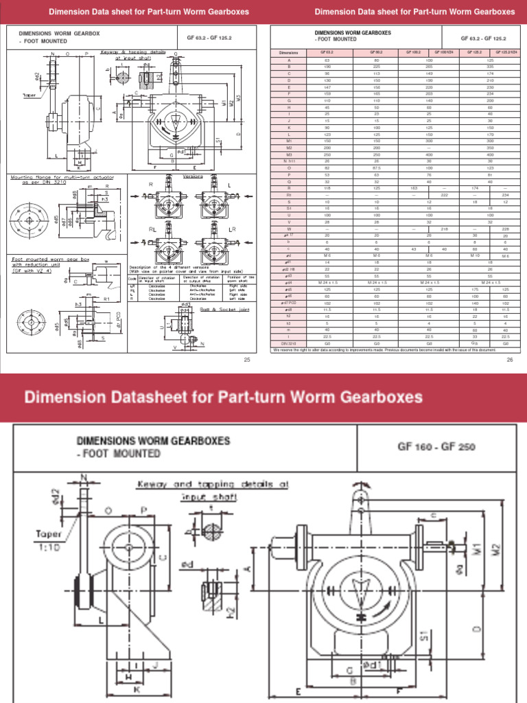 Part-turn Worm Gearbox Dimensions | PDF | Mechanical Engineering ...