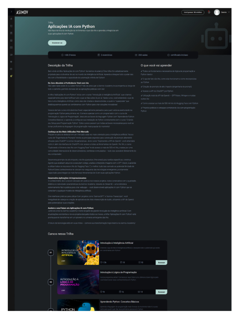Screencapture Hub Asimov Academy Trilha Aplicacoes Ia Com Python 2024 ...