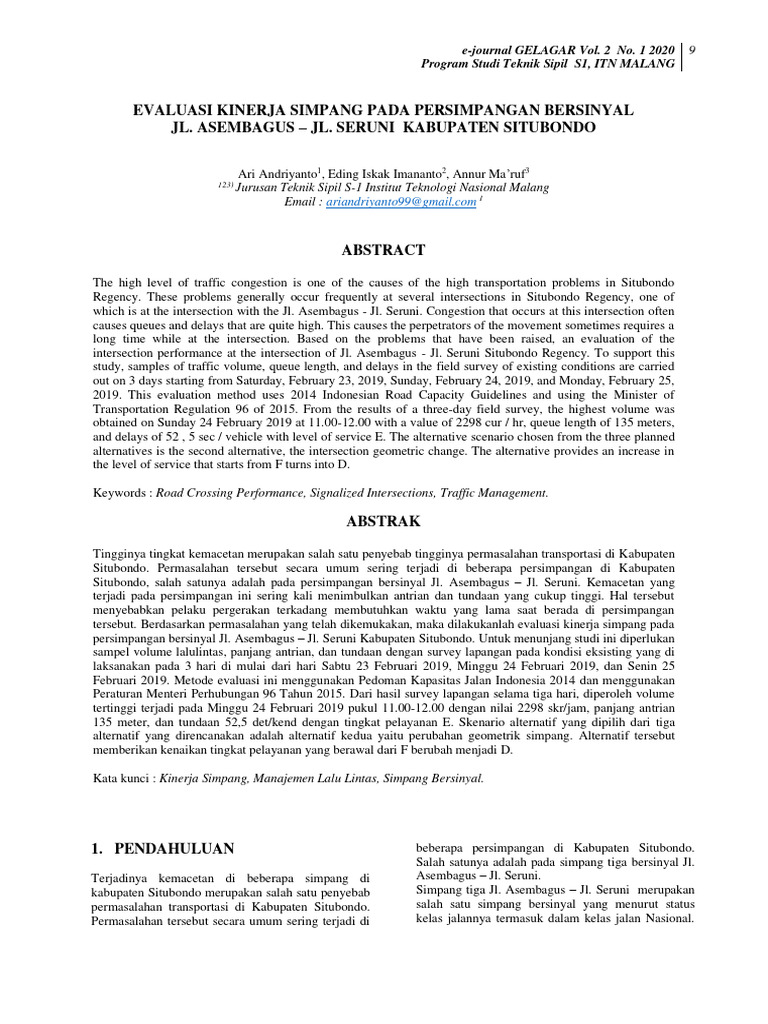 Evaluasi Kinerja Simpang Pada Persimpangan Bersinyal | PDF