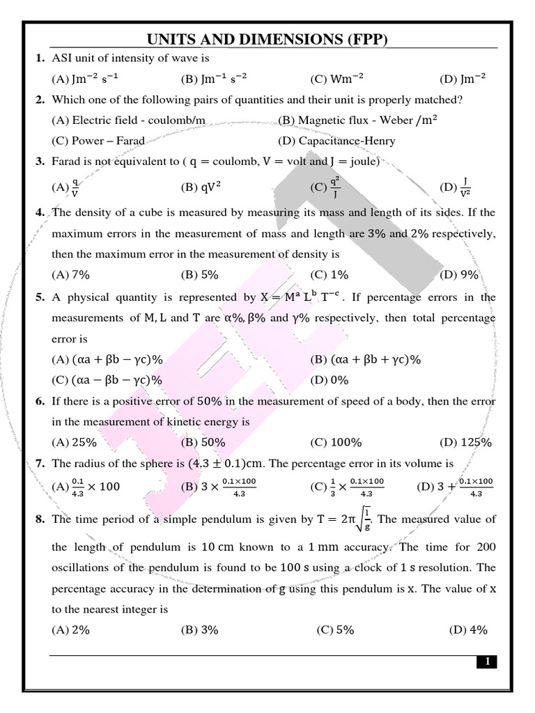 Units and Dimensions (FPP) | PDF | Pendulum | Physical Quantities