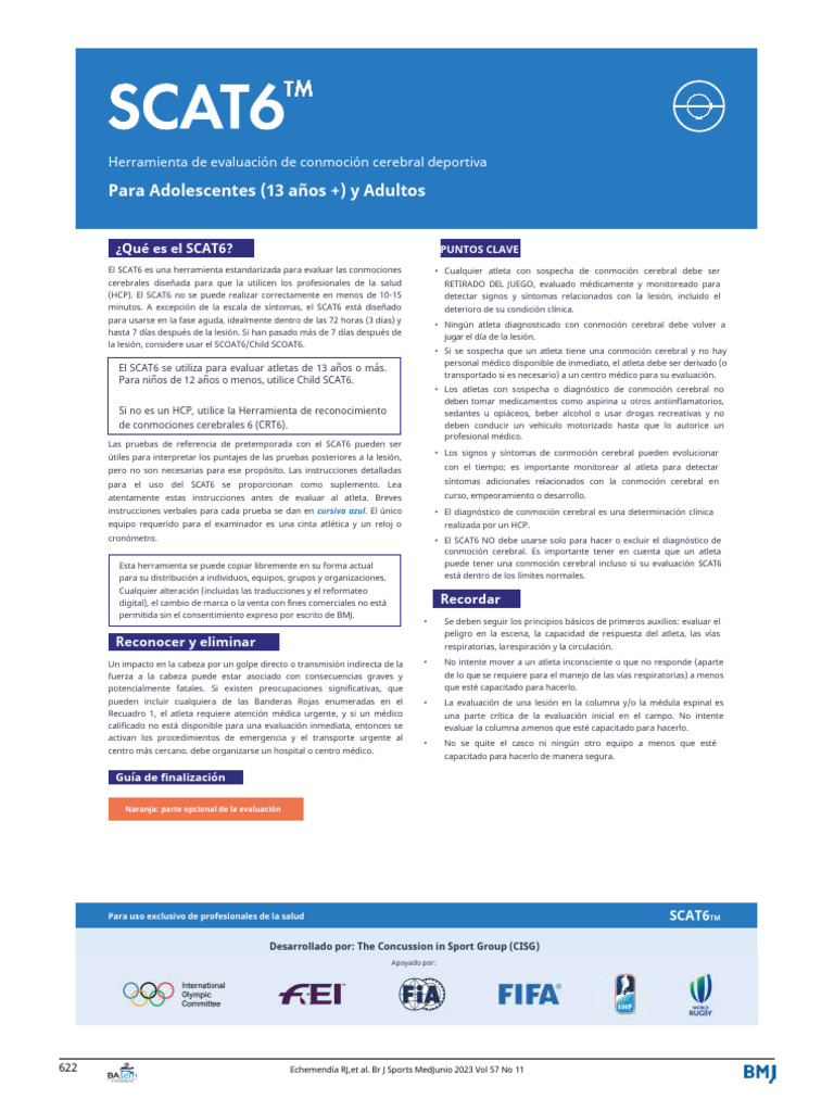SCAT6 en Español | PDF | Diagnostico medico | Cerebro