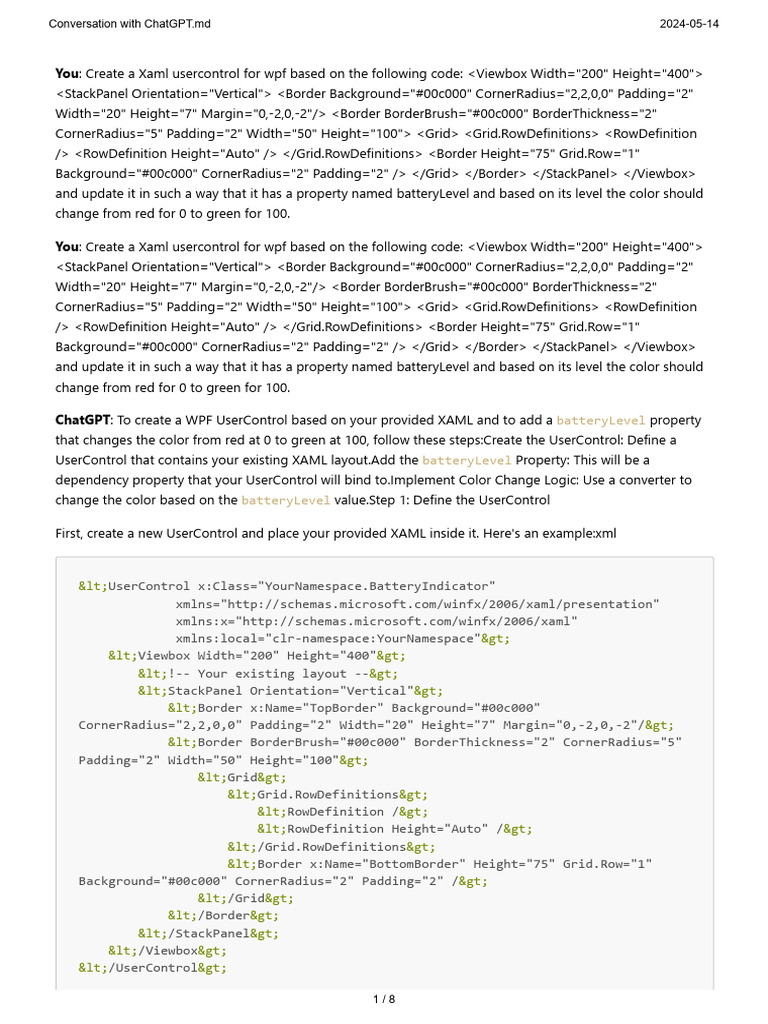Battery Control Xaml ChatGPT | PDF | Extensible Application Markup Language | Computer Science