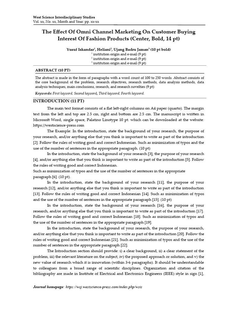 Paper Template West Science Interdisciplinary Studies-Fix | PDF ...