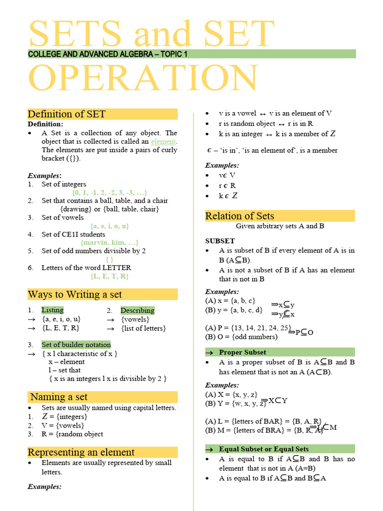 Topic 1 (Sets & Set Operation) | PDF | Set (Mathematics) | Mathematics