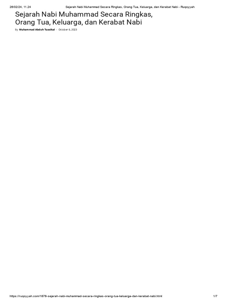 Sejarah Nabi Muhammad Secara Ringkas, Orang Tua, Keluarga, Dan Kerabat ...