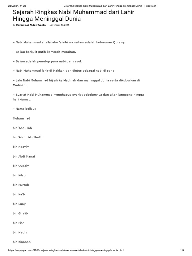 Sejarah Ringkas Nabi Muhammad Dari Lahir Hingga Meninggal Dunia ...