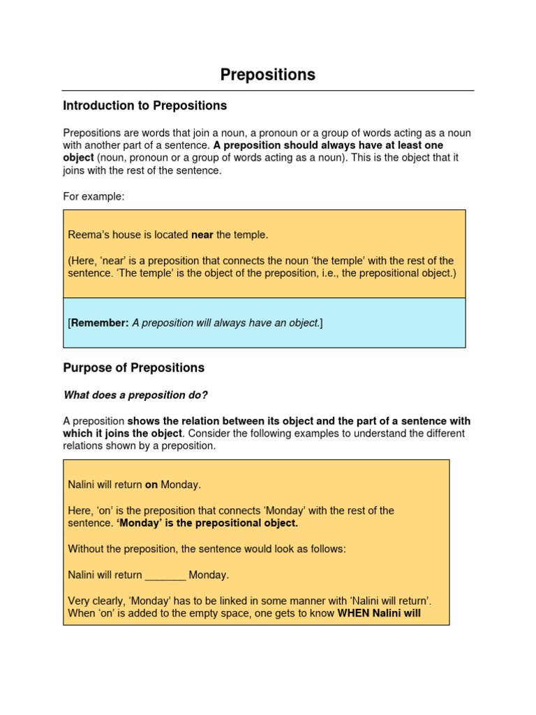 ISC CL 11, 12 PREPOSITIONS | PDF | Preposition And Postposition ...