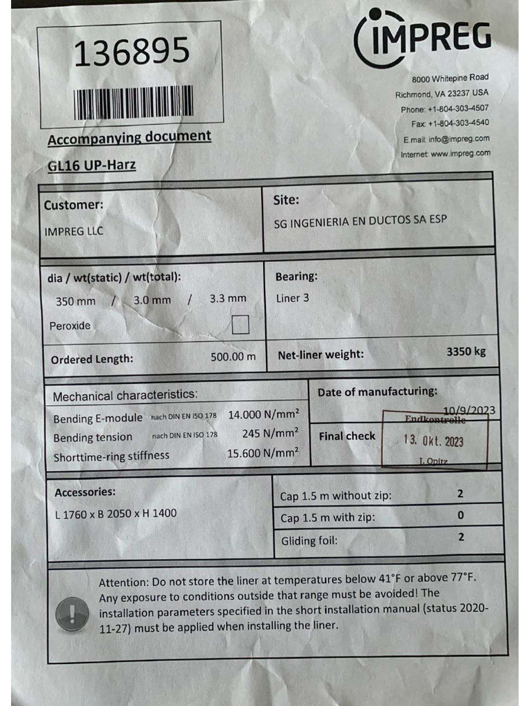 Tubería CIPP GL16 UP-Harz 14 Pulg | PDF