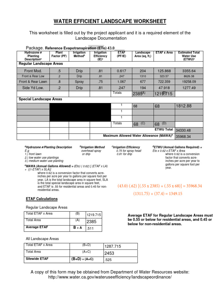 951 Seena MWELO Worksheet - Completed 2-9-2021 | PDF | Irrigation ...