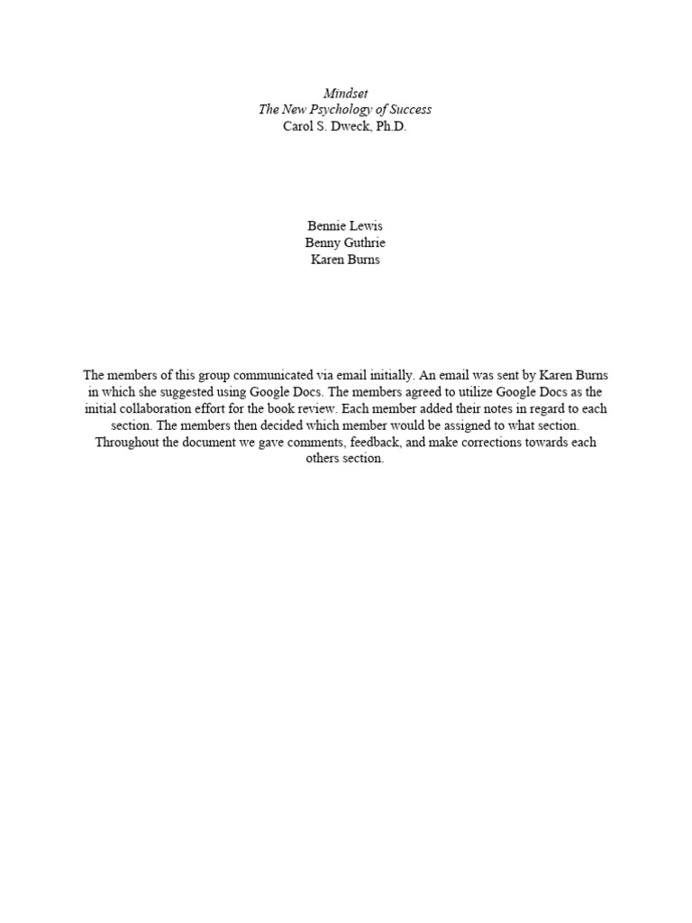 Mindset Carols Dweck Pdf Mindset Psychology