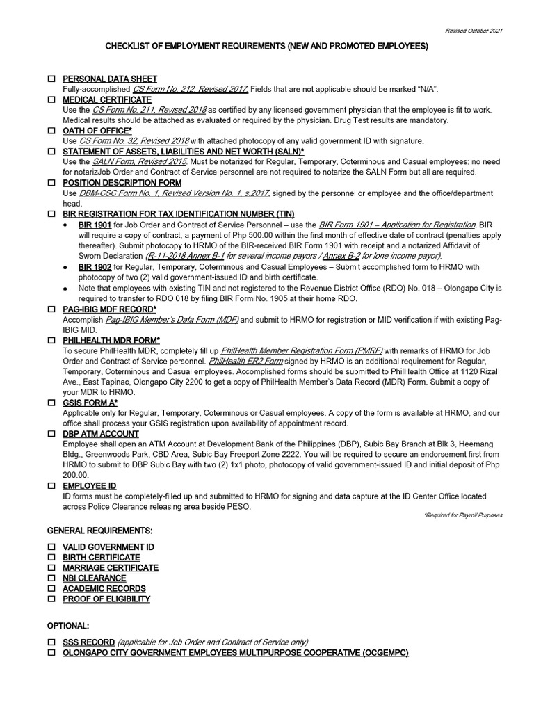 Checklist of Requirements | PDF | Identity Document | Government