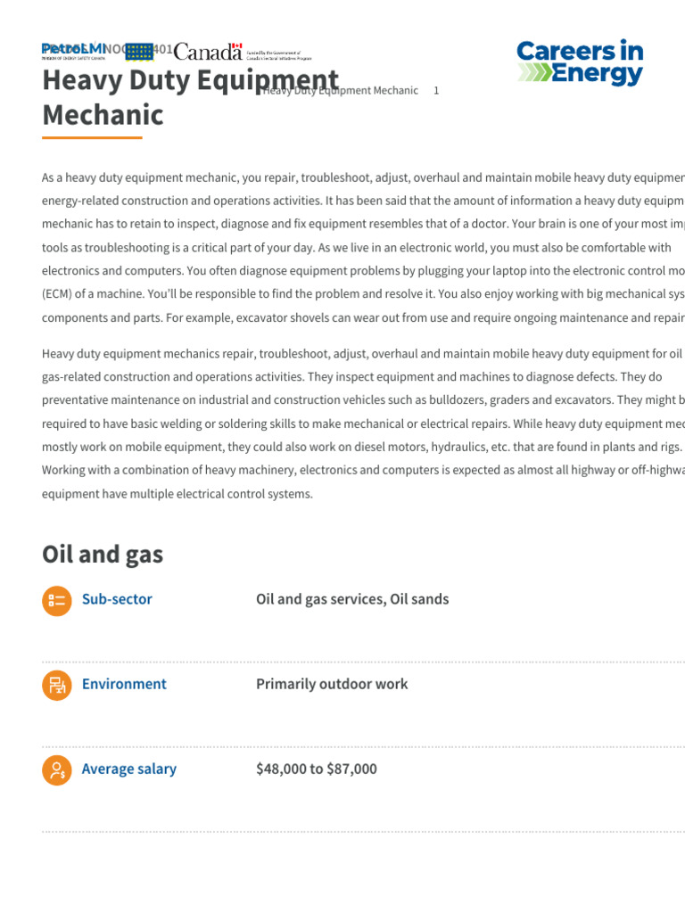 Heavy Duty Equipment Mechanic | PDF | Heavy Equipment | Troubleshooting