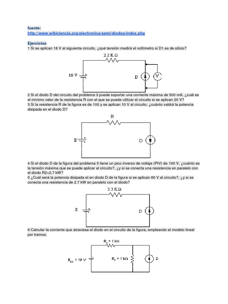 Ejercicios Diodos | PDF | Diodo | Red eléctrica