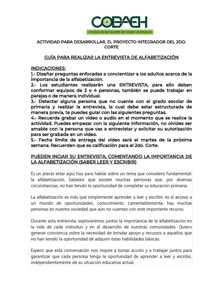 Entrevista de Alfabetizacion | PDF | Literatura