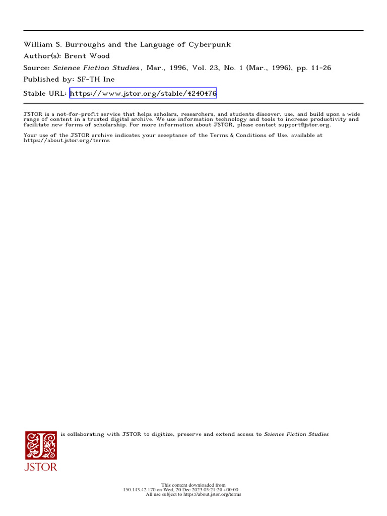 William S. Burroughs and The Language of Cyberpunk | PDF