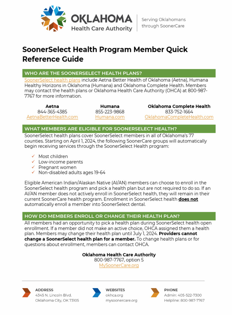 SoonerSelect Health Member Guide | PDF | Identity Document | Social ...